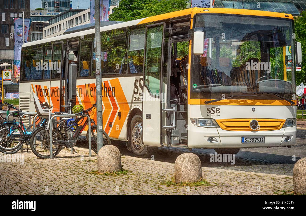 Stuttgart,Germany,June 18,2022:Castle Square This is a modern bus of ...