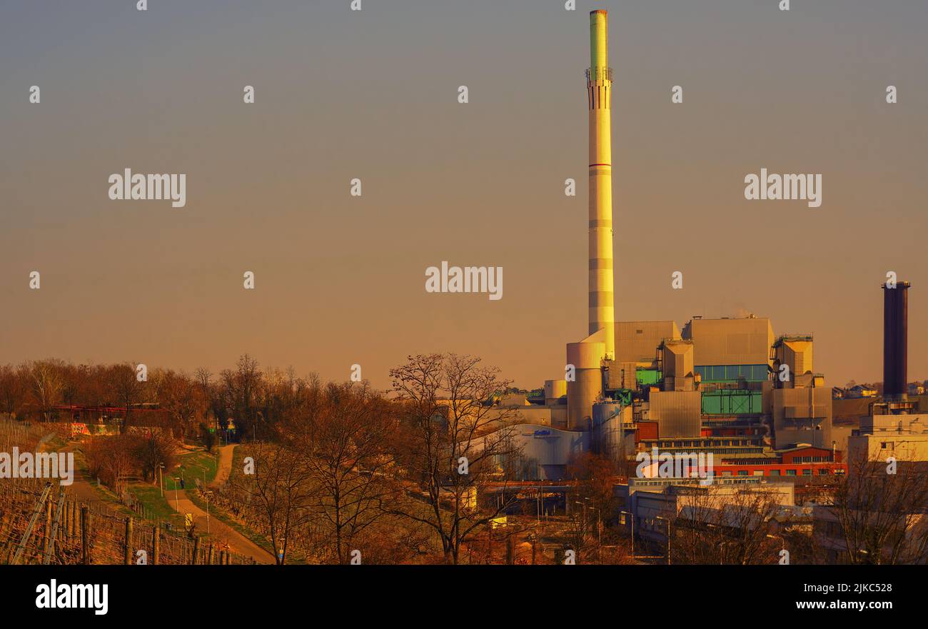Stuttgart,Germany,March 13,2022:Muehlhausen This is the big power plant ...
