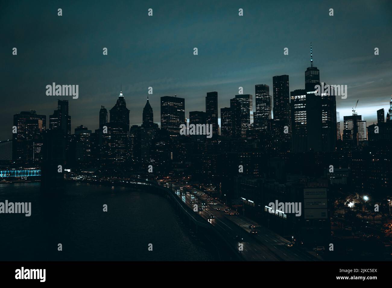 Beautiful Manhattan nightscape with illuminated skyscrapers, USA Stock ...