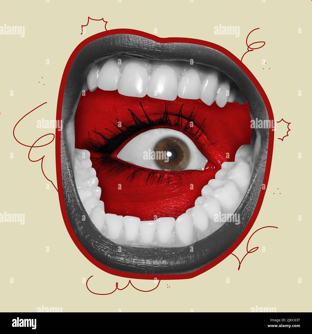 Contemporary art collage. Surreal composition with eye inside human ...