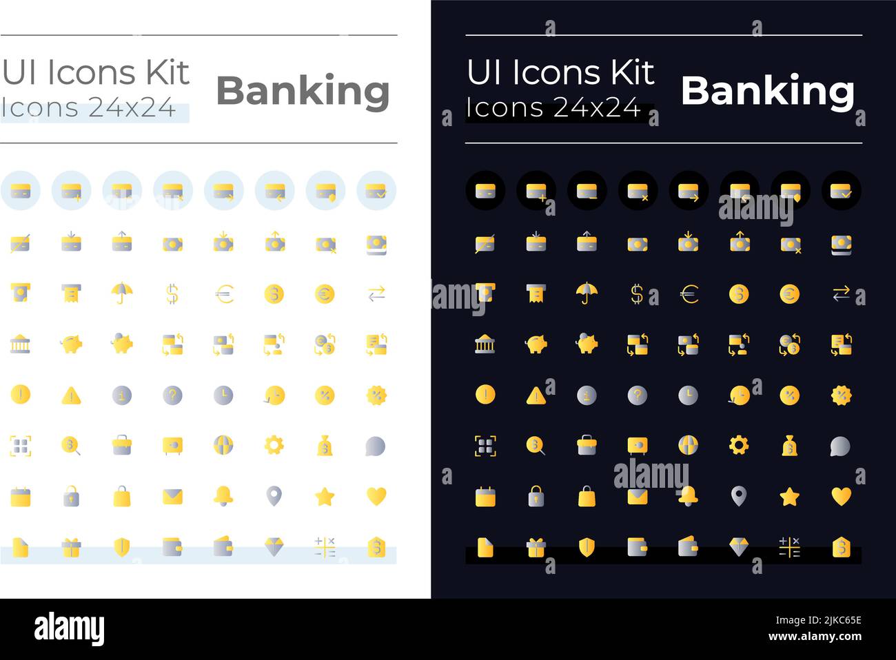 Banking flat gradient color ui icons set for dark, light mode Stock ...