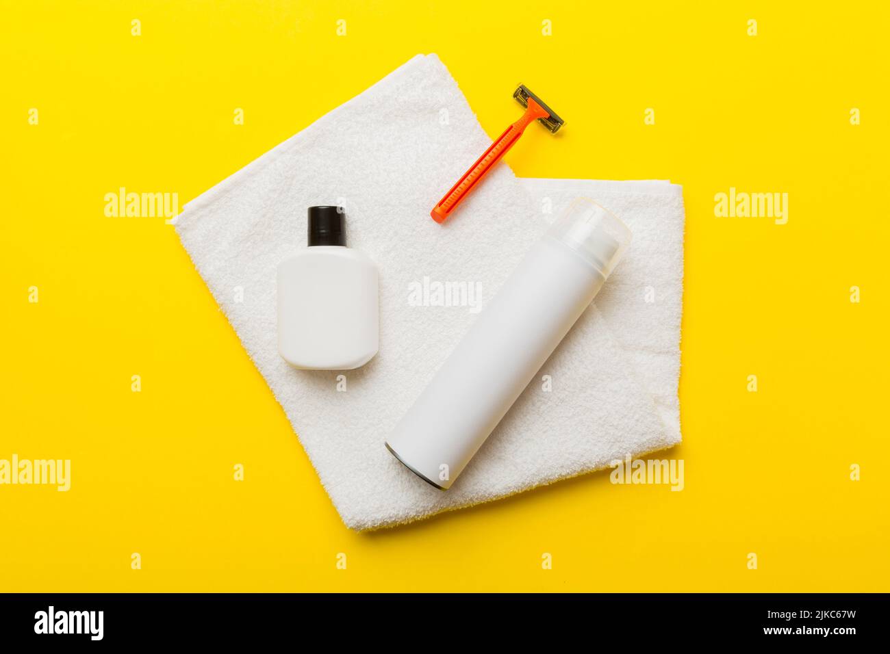 shaving man set. shaving machine, towel, lotion and shaving foam on ...