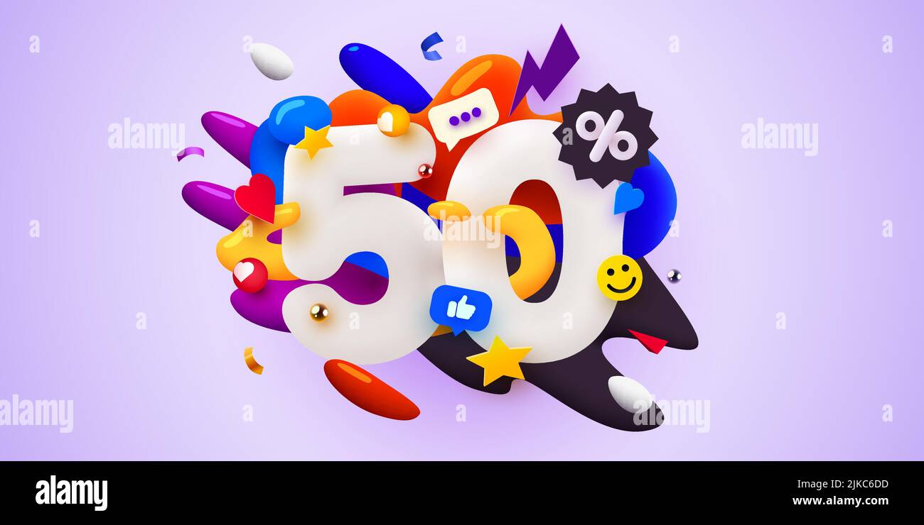 50 percent Off. Discount creative composition. 3d sale symbol with ...