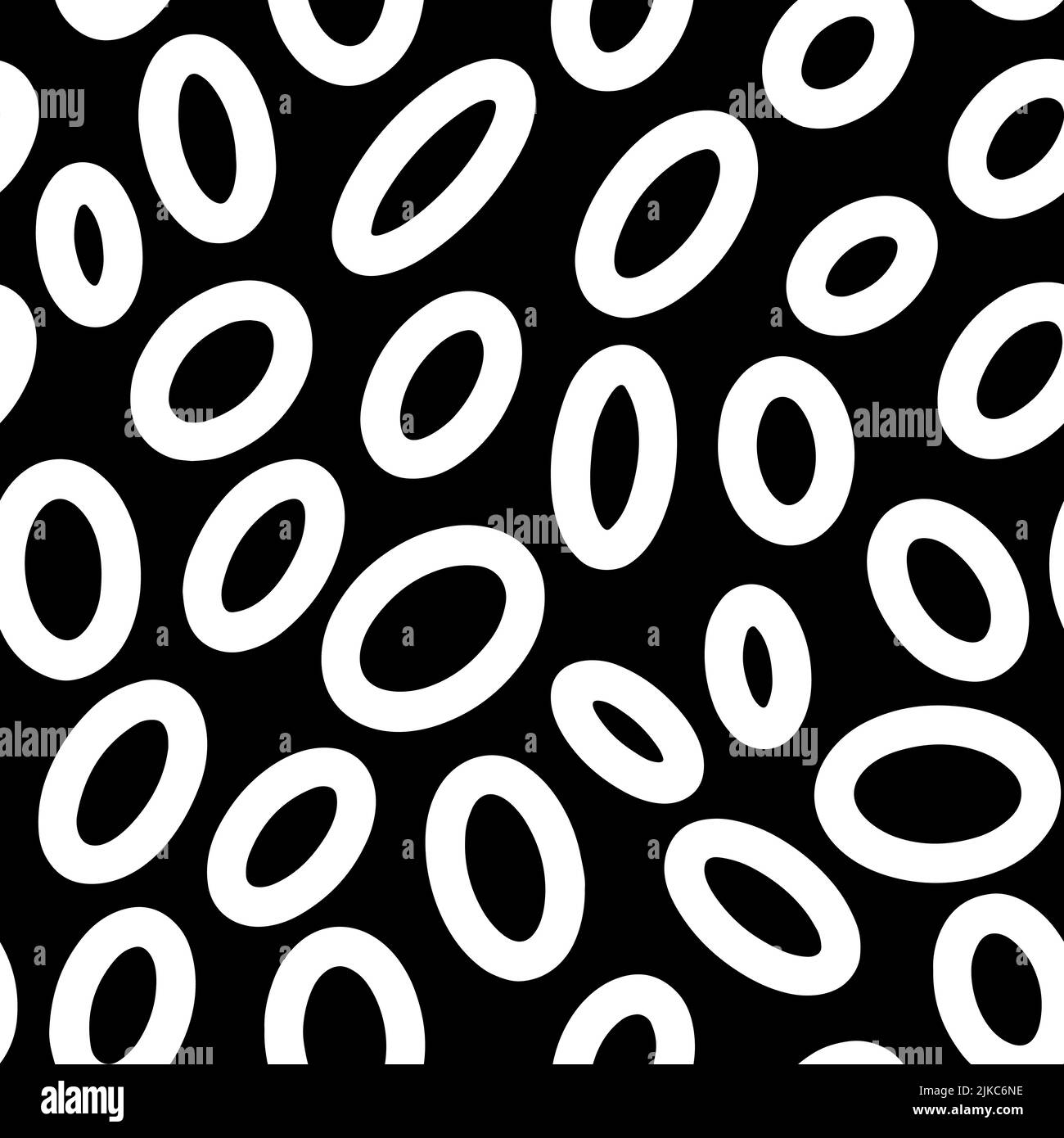 Seamless neutral oval pattern. White hand-drawn rings isolated on black ...