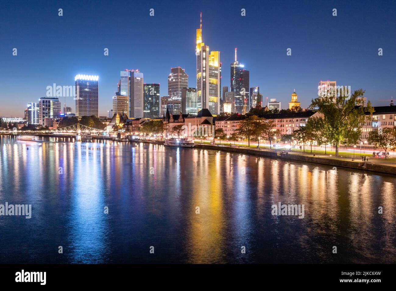 The night view of the Frankfurt skyline in Germany Stock Photo - Alamy