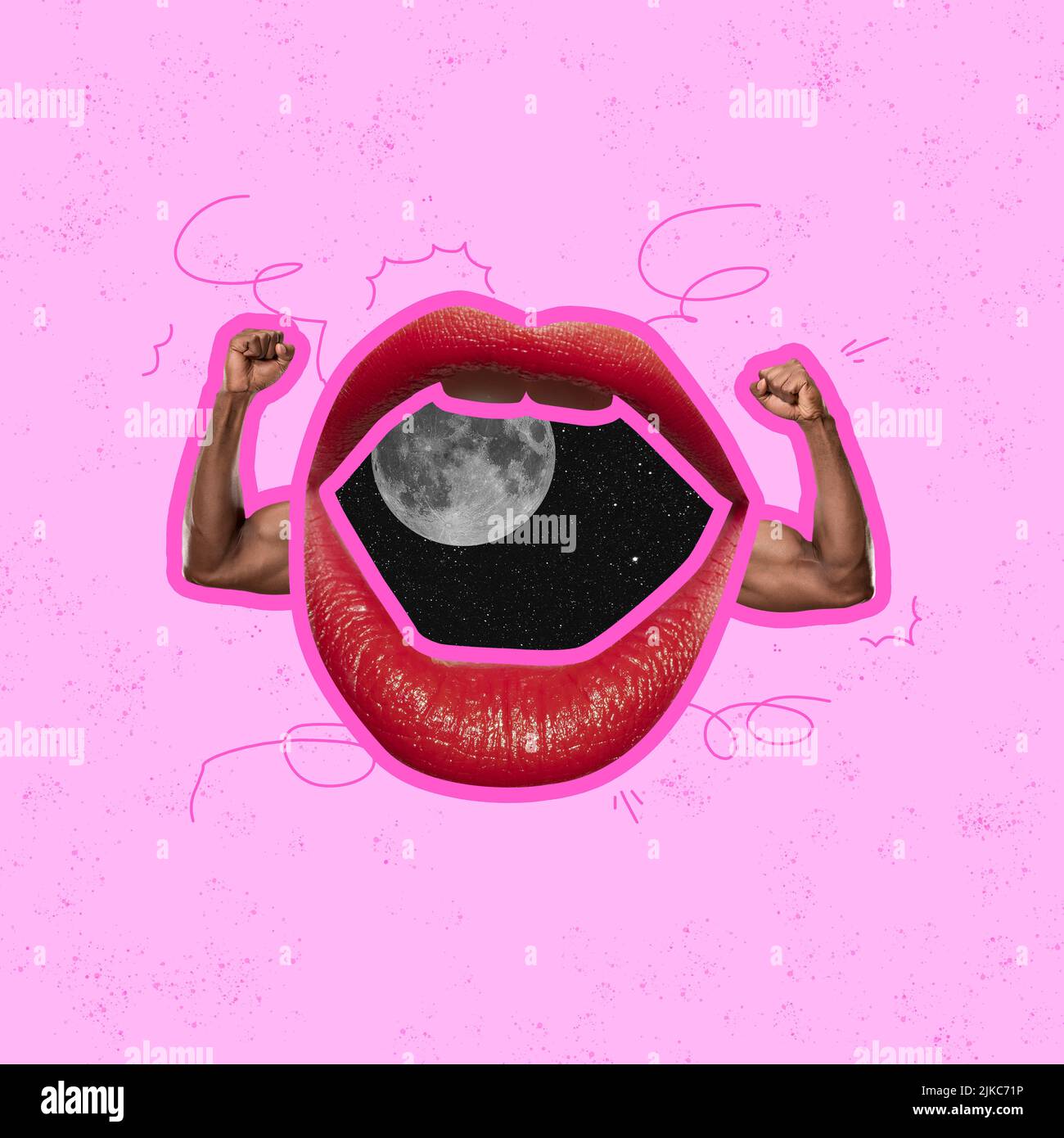 Contemporary art collage. Surreal composition with female open mouth ...