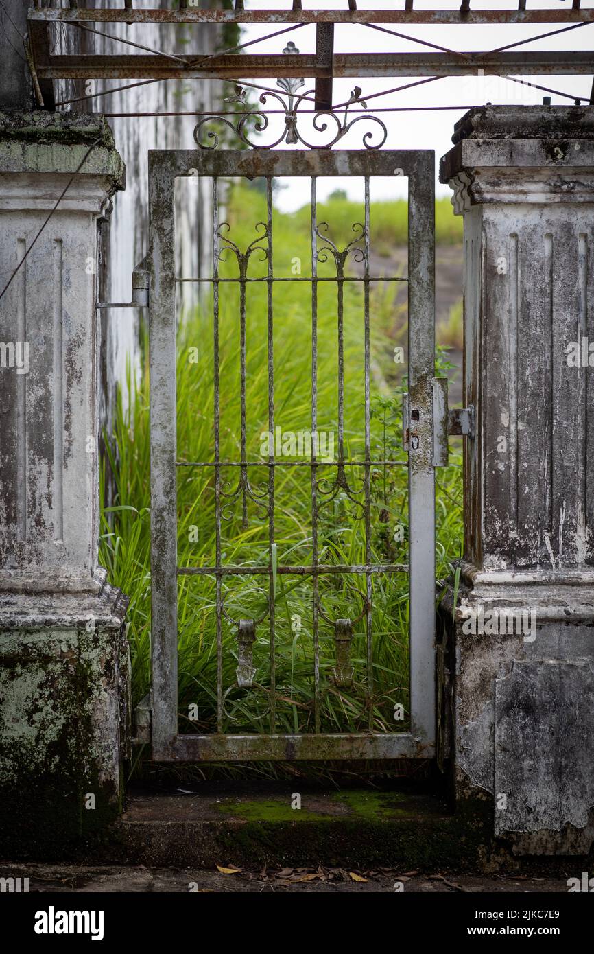A vertical shot of an aged metallic gate with paint peeling off Stock ...