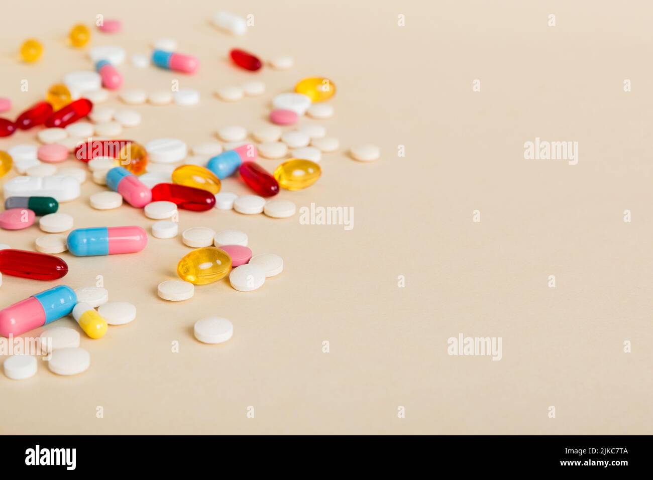 Many different colorful medication and pills perspective view. Set of ...
