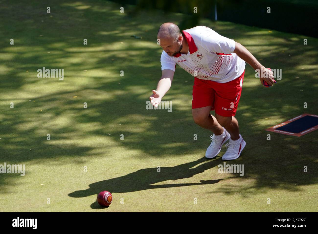 Team England's Jamie Chestney in action during the Men's Triples Gold ...