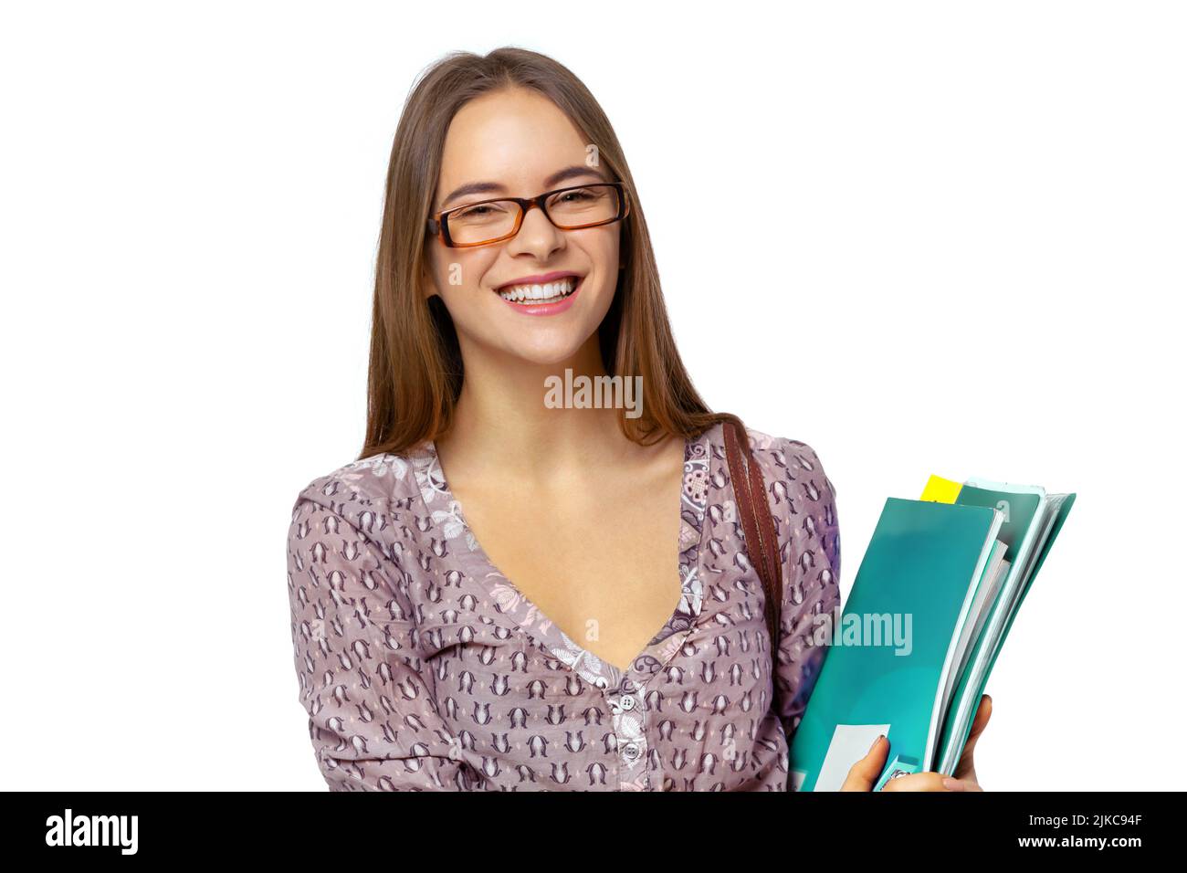 Beautiful female student with books isolated on white background Stock ...