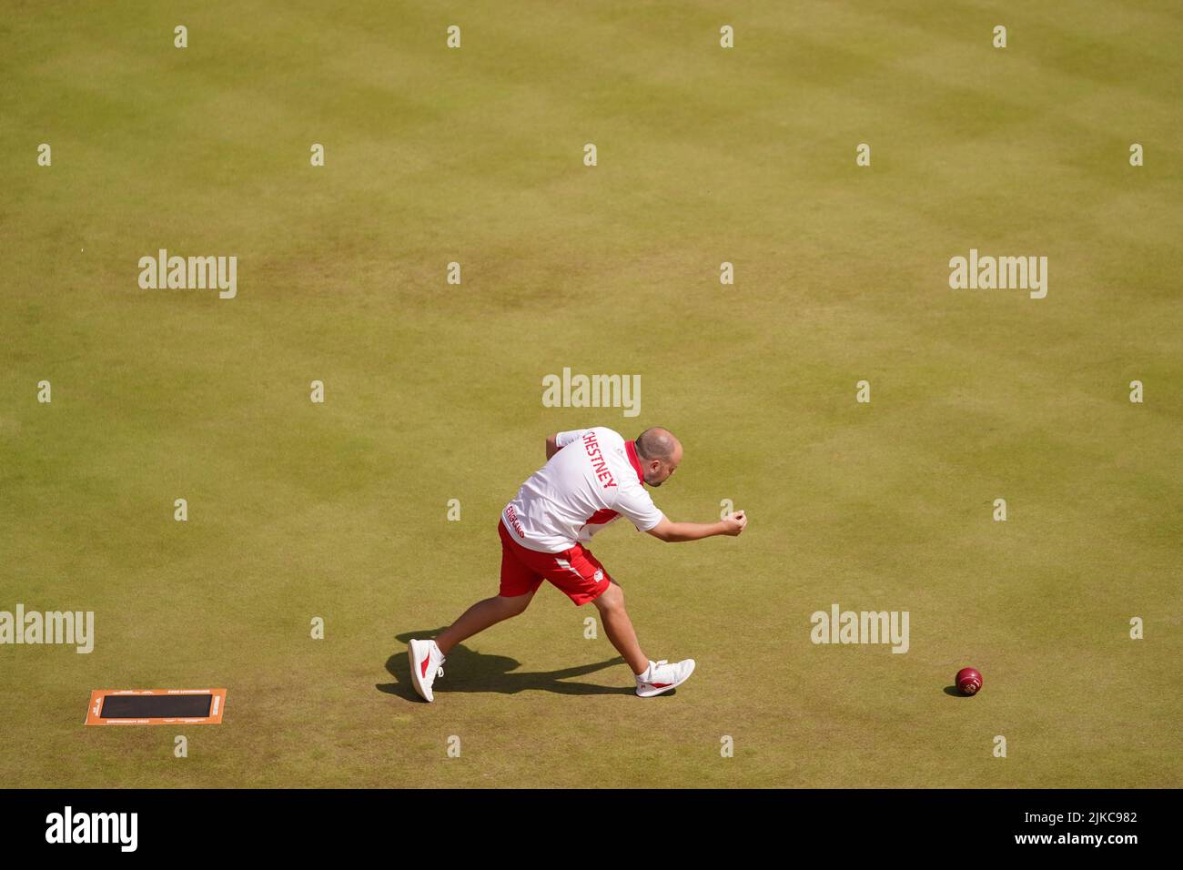 Team England's Jamie Chestney in action during the Men's Triples Gold ...