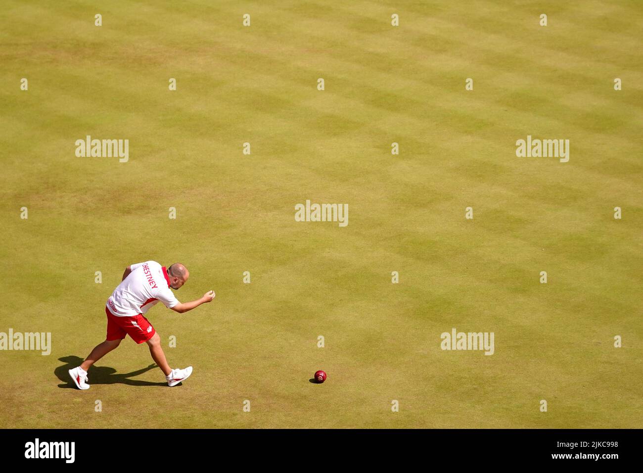 Team England's Jamie Chestney in action during the Men's Triples Gold ...