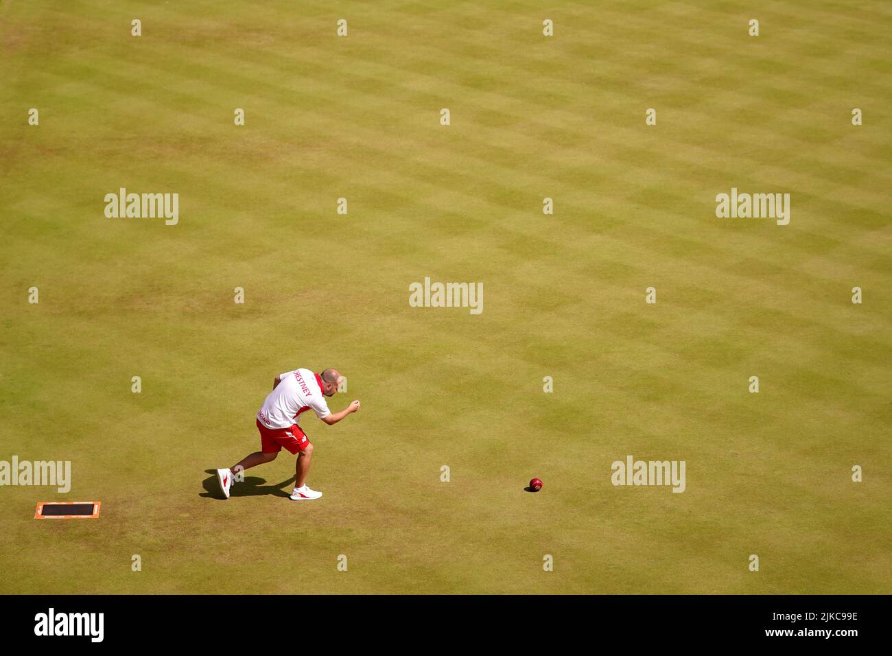 Team England's Jamie Chestney in action during the Men's Triples Gold ...