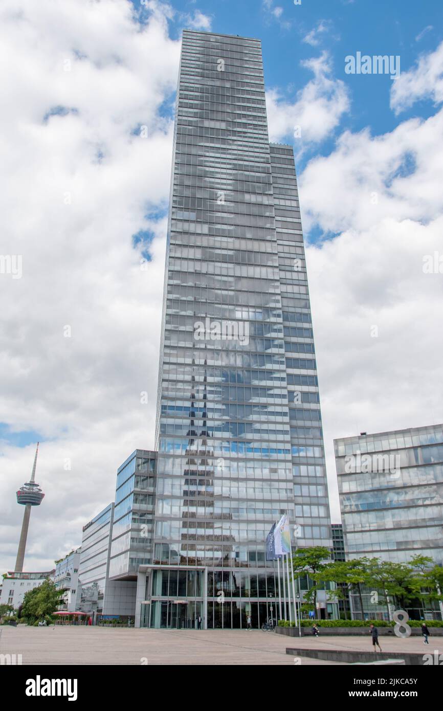 Cologne tower skyscraper at Mediapark during sunny weather with blue ...