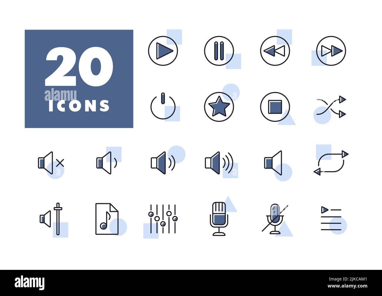 Multimedia user interface vector icons set. Graph symbol for music and ...