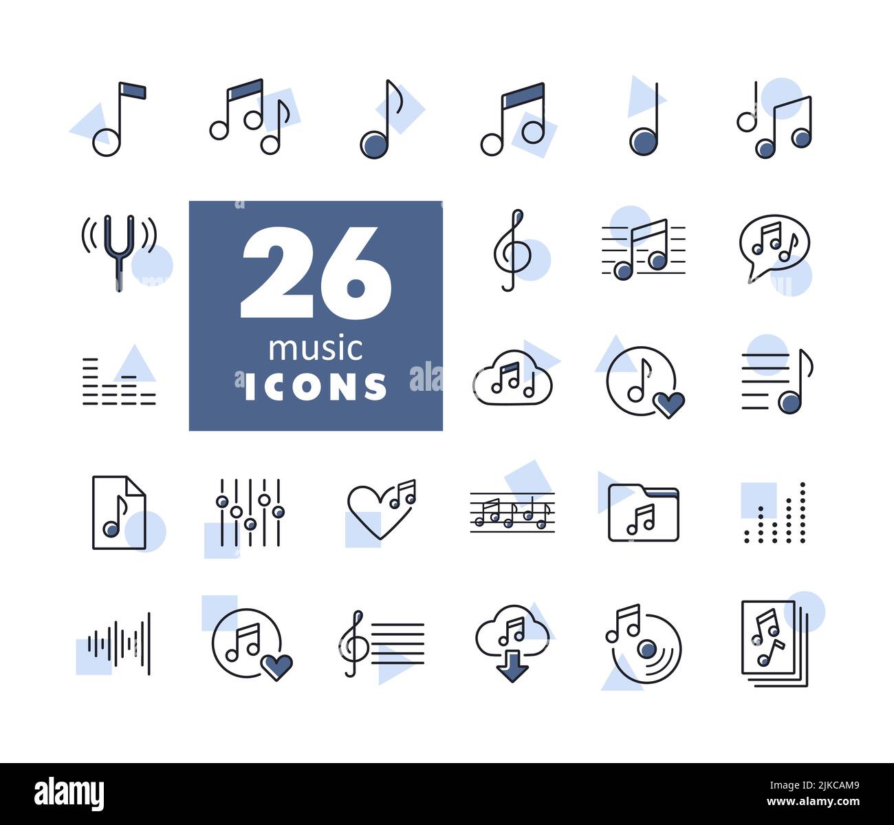 Music notes flat vector isolated icons set. Graph symbol for music and ...