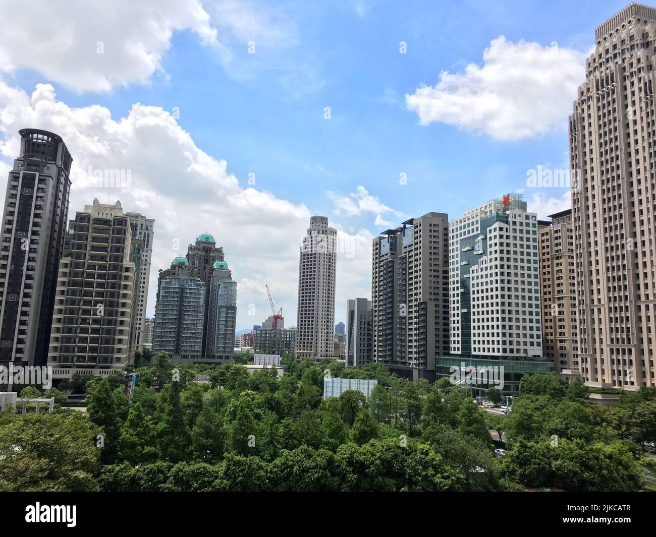 A beautiful view of modern buildings under a cloudless blue sky in ...