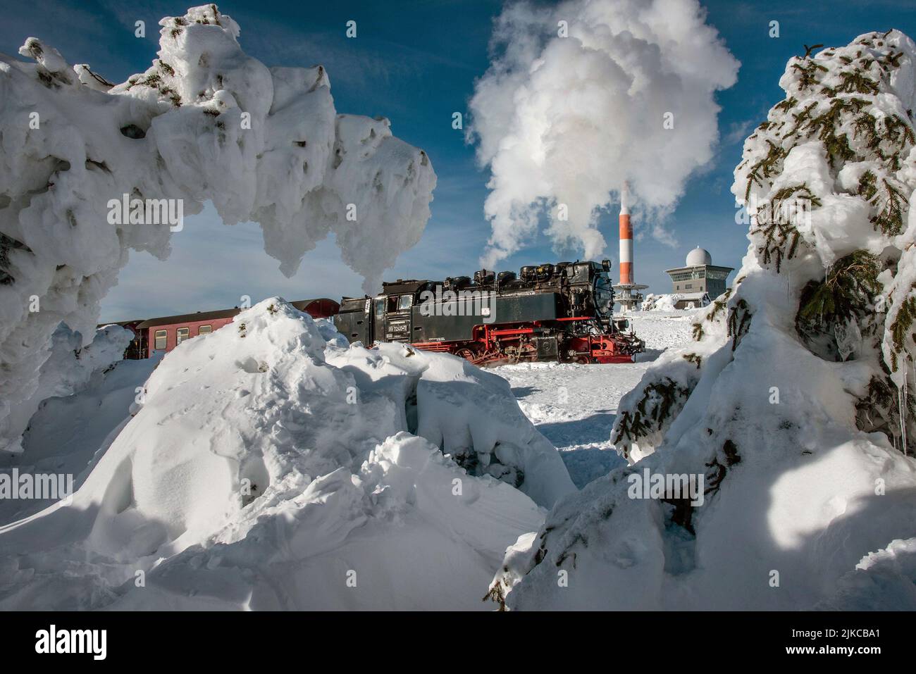Train from drei annen hohne arriving at the brocken summit hi-res stock ...