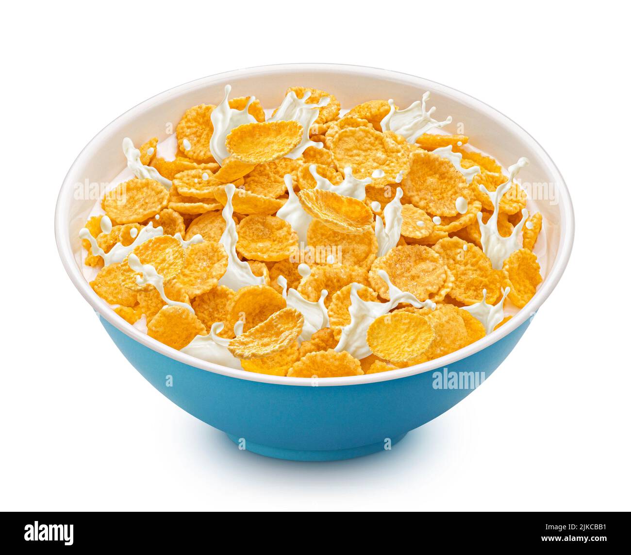 Corn flakes with milk splashes isolated on white background Stock Photo ...