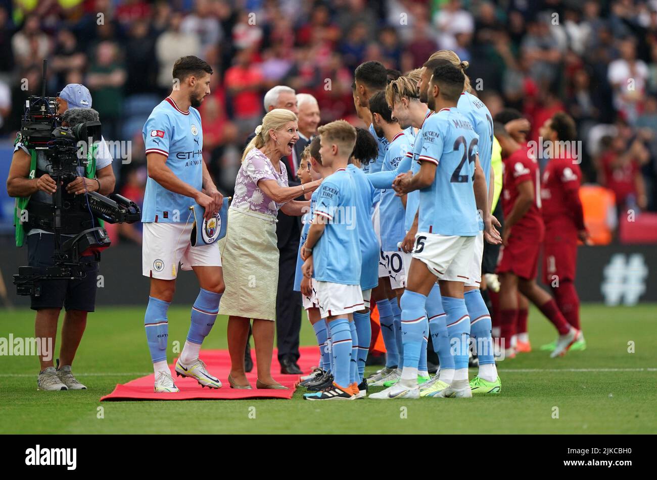 FA Chair Debbie Hewitt greets players and mascots ahead the FA ...