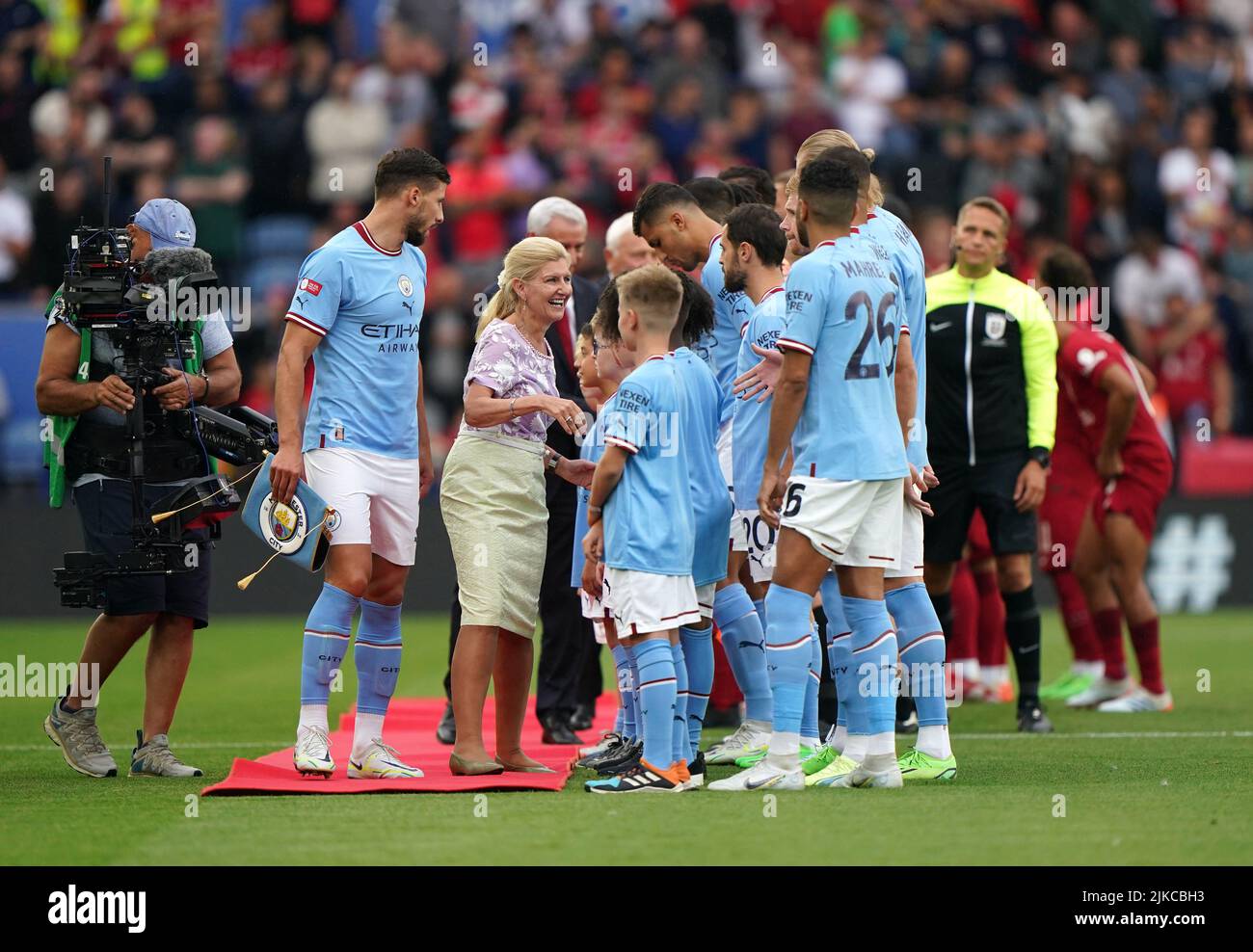 FA Chair Debbie Hewitt greets players and mascots ahead the FA ...