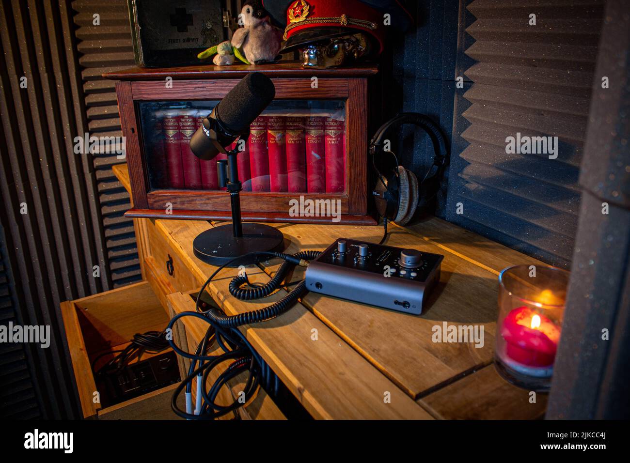 A Shure microphone, cable, Audient Interface, and a pair of ...