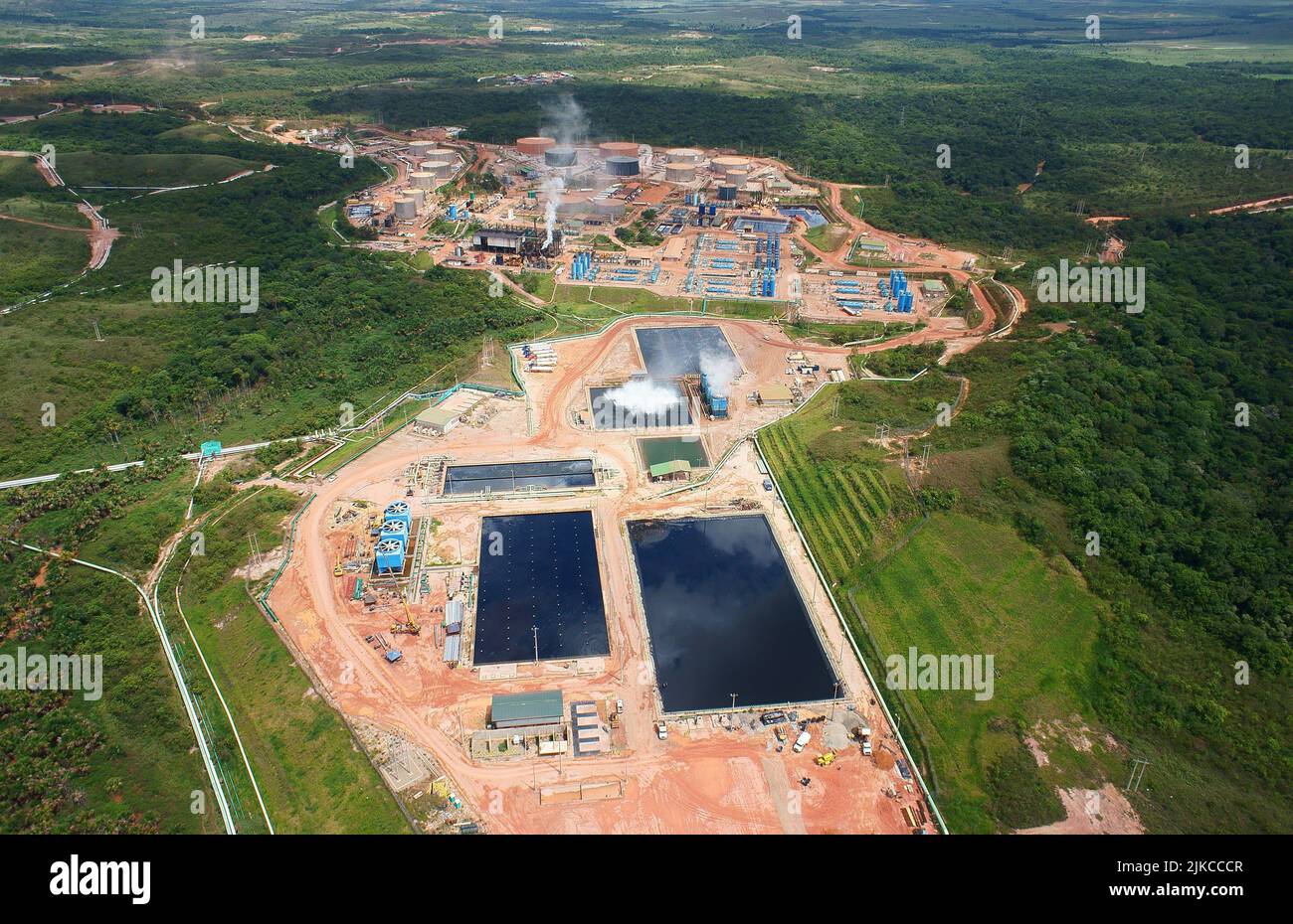 A panoramic aerial shot of modern complex factory in an industrial area ...