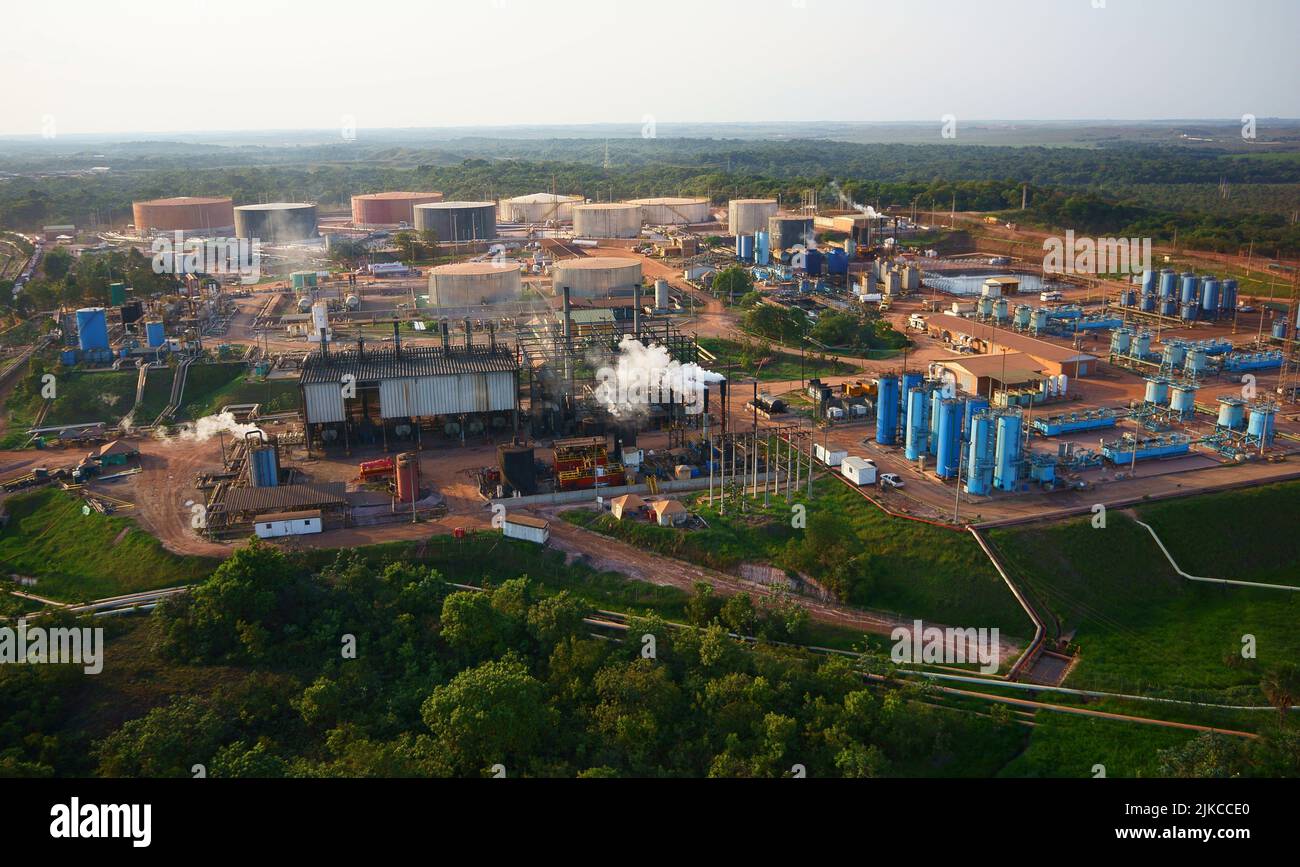 An aerial shot of modern factory complex in an industrial area in the ...