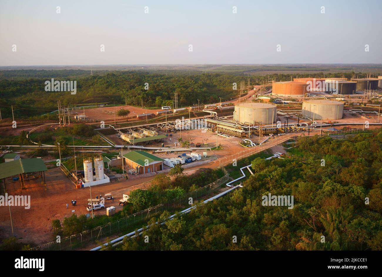 An aerial shot of modern factory complex in an industrial area in the ...
