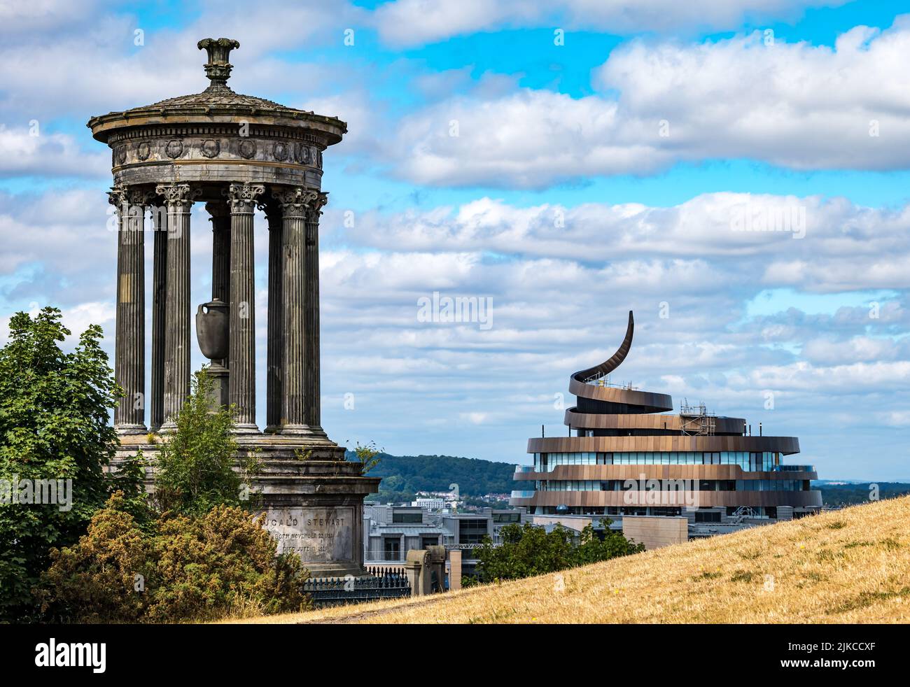 View from Calton Hill with Dugald Stewart Monument and modern St James ...