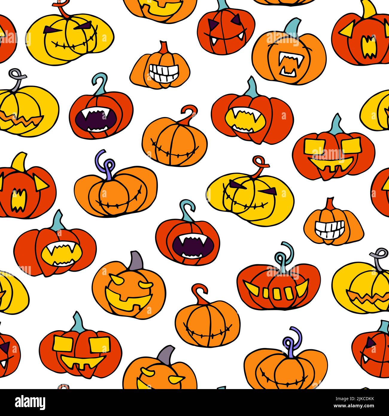 Seamless halloween scary orange pumpkins pattern. Funny, creepy ...