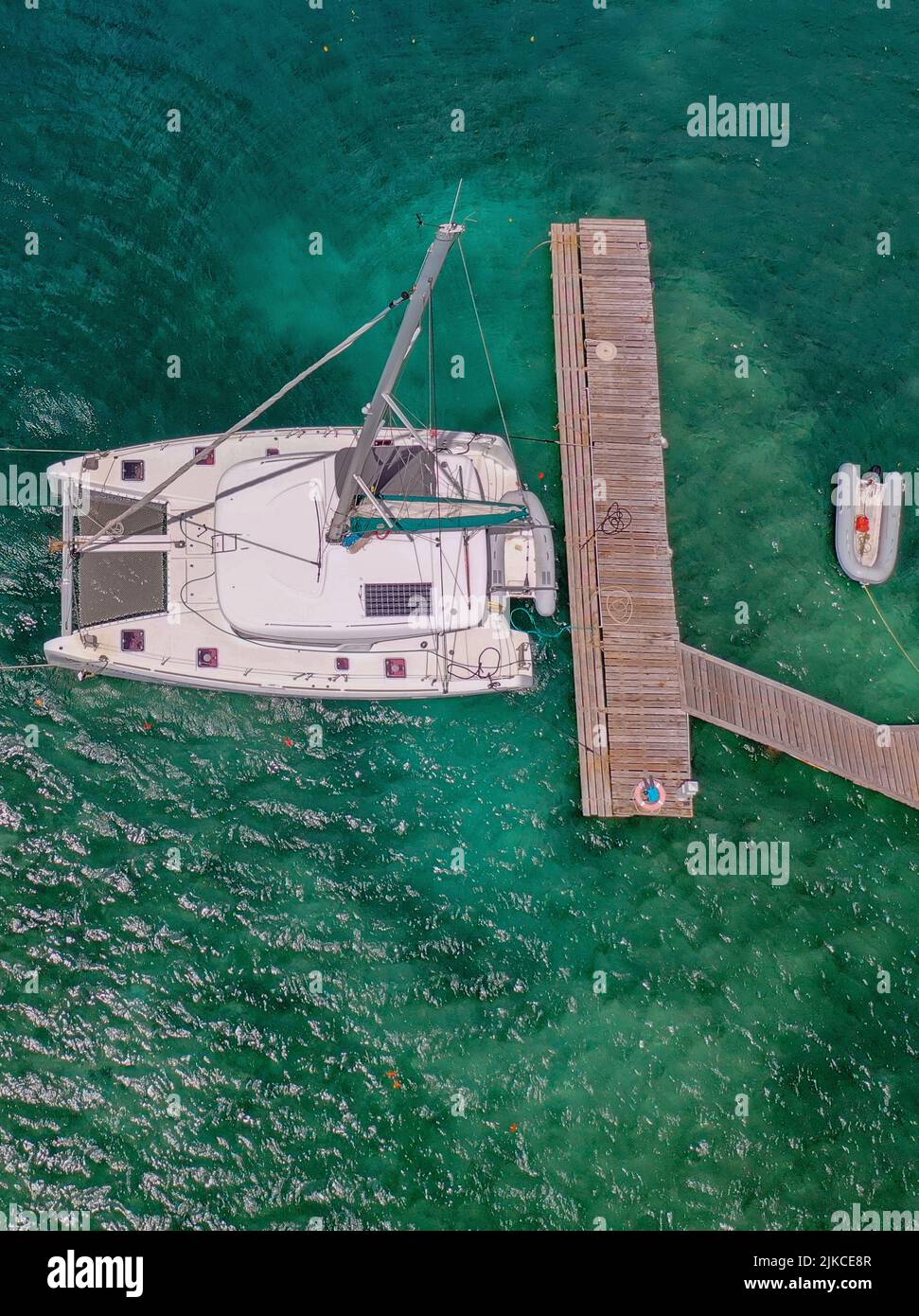 An aerial view of a catamaran docked at the pier Stock Photo - Alamy