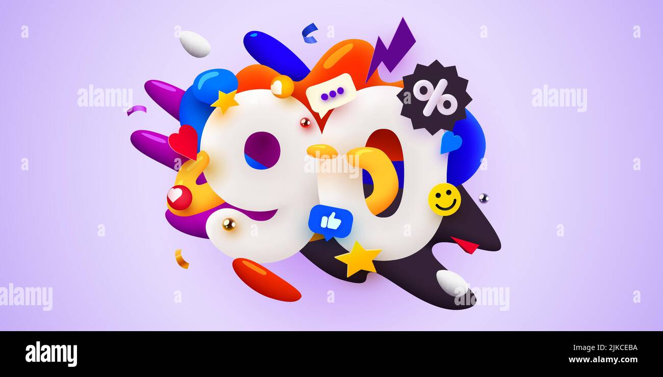 90 percent Off. Discount creative composition. 3d sale symbol with ...