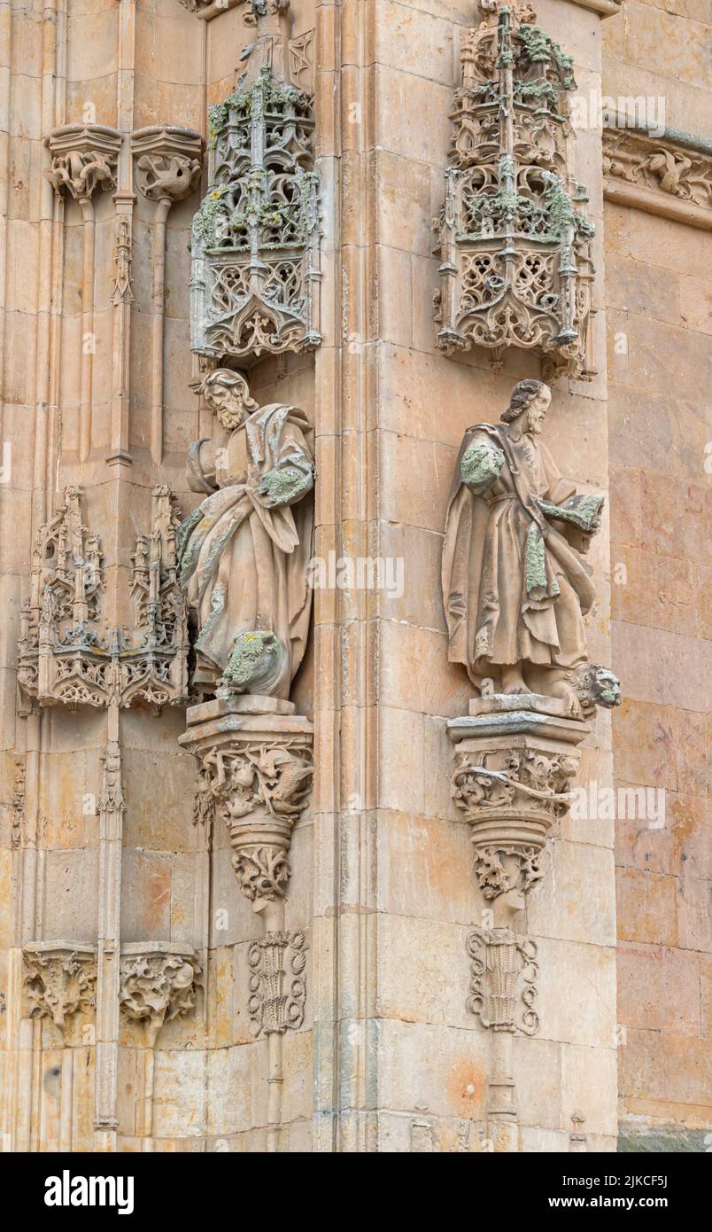A vertical shot of sculptures at the Door of Ramos in the gothic ...