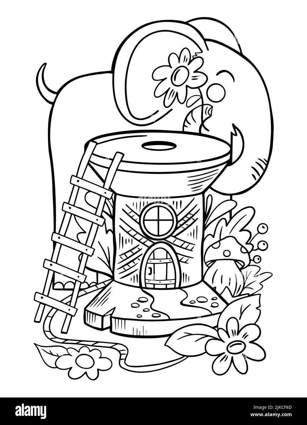 Cartoon house coloring page for kids and adults. Outline home ...