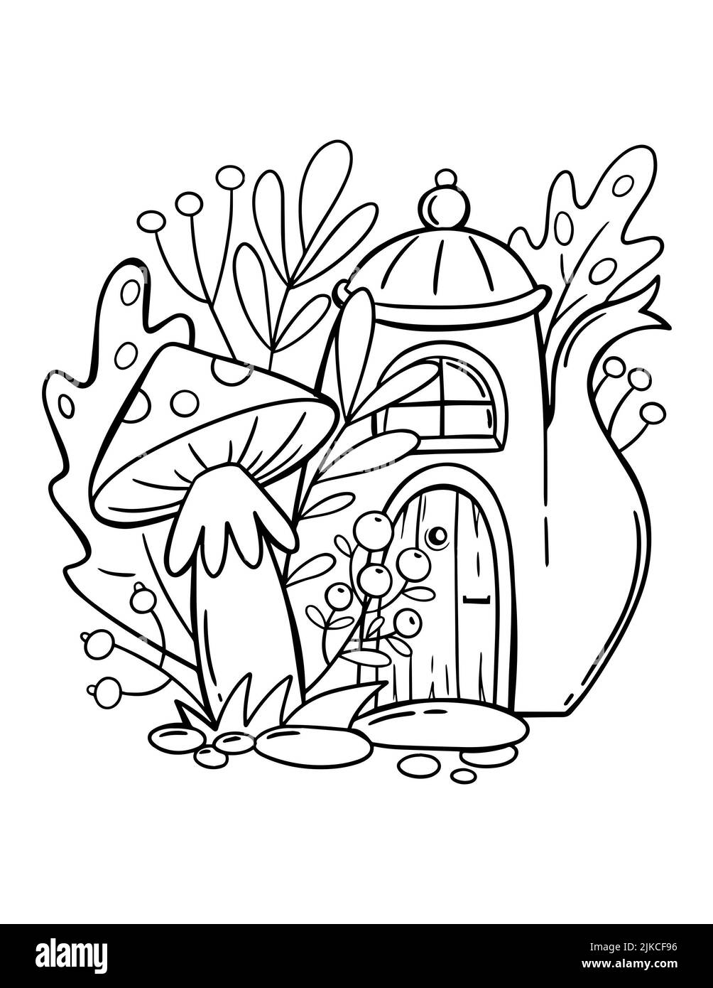 Cartoon house coloring page for kids and adults. Outline home ...