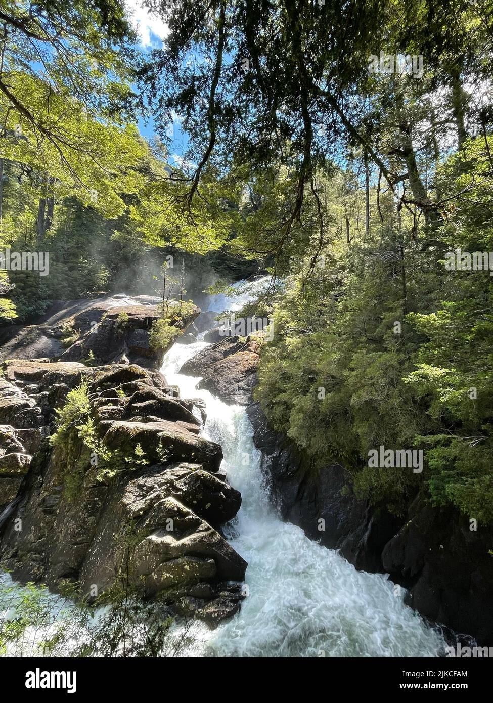 The small waterfall in Los Lagos region, Argentina,Vertical Stock Photo ...