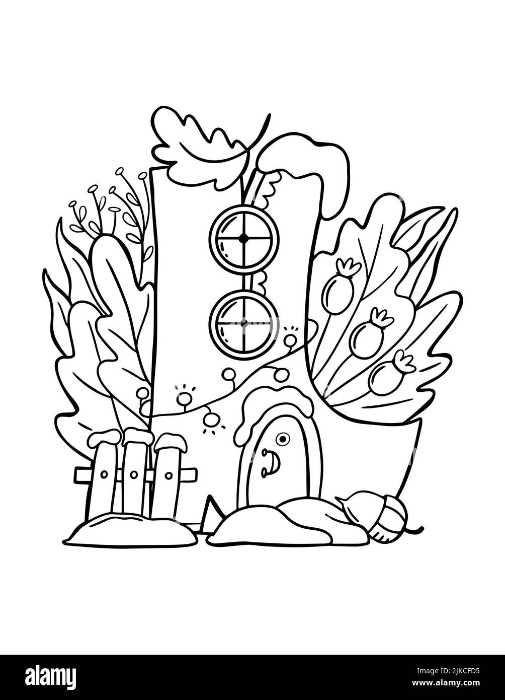Cartoon house coloring page for kids and adults. Outline home ...