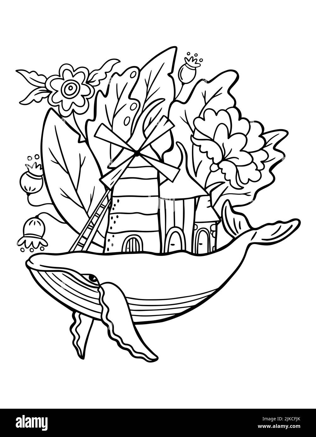 Cartoon house coloring page for kids and adults. Outline home ...