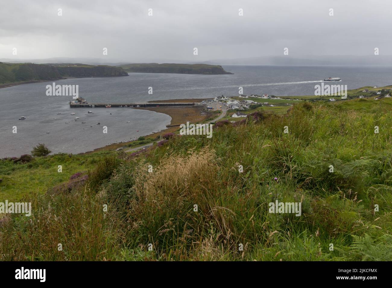 A beautiful landscape scene from a green field to a sea lagoon, Isle of ...