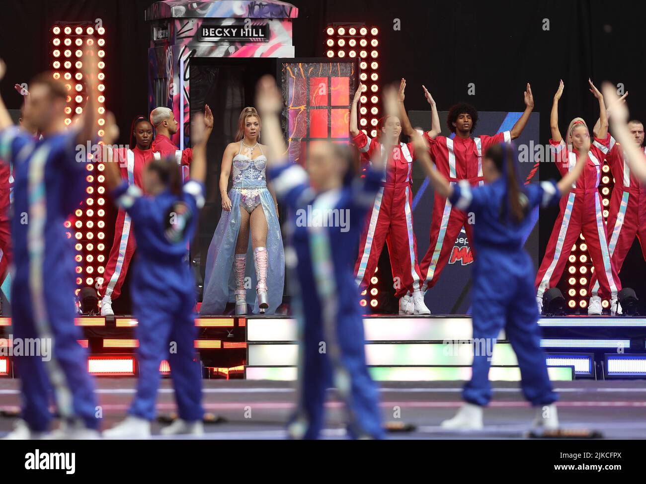 London, England, 31st July 2022. Becky Hill performs before the UEFA ...