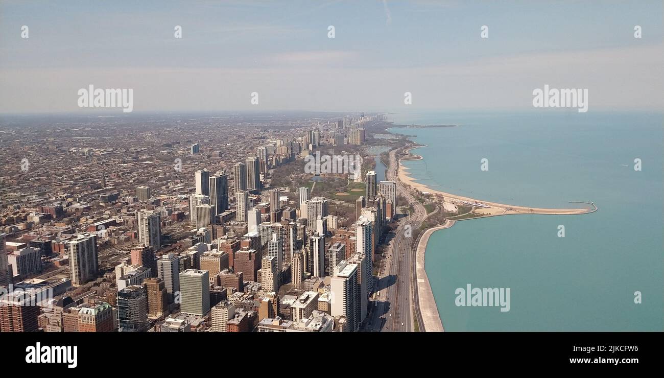 An aerial view of Chicago skyline and lake Michigan Stock Photo - Alamy