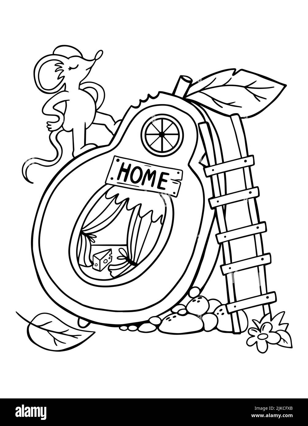 Cartoon house coloring page for kids and adults. Outline home ...