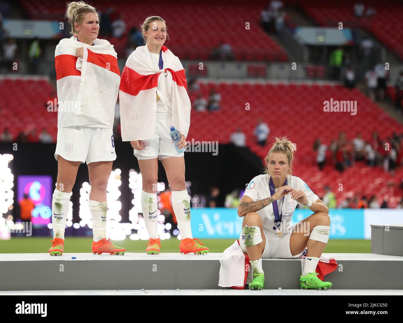 London, England, 31st July 2022. Millie Bright, Ellen White and Rachel ...
