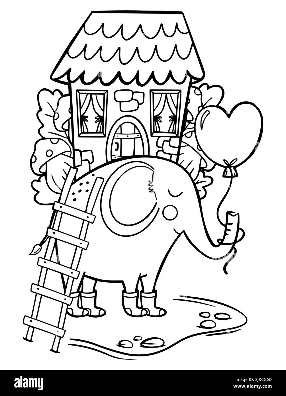 Cartoon house coloring page for kids and adults. Outline home ...