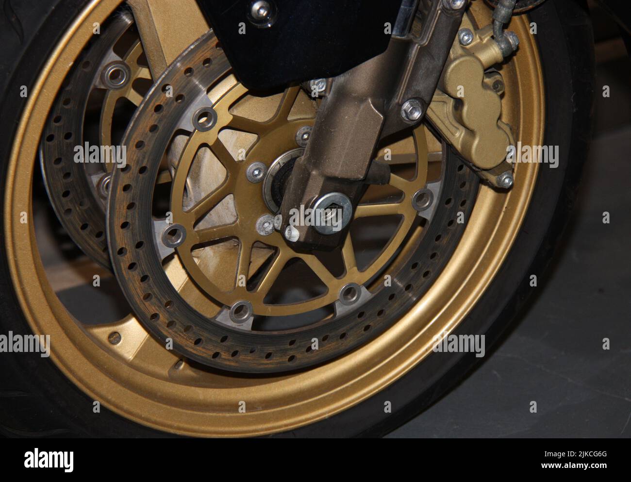 The Wheel and Disc Brake of a Motorcycle Stock Photo - Alamy