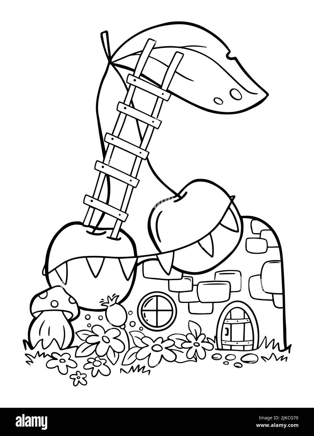 Cartoon house coloring page for kids and adults. Outline home ...