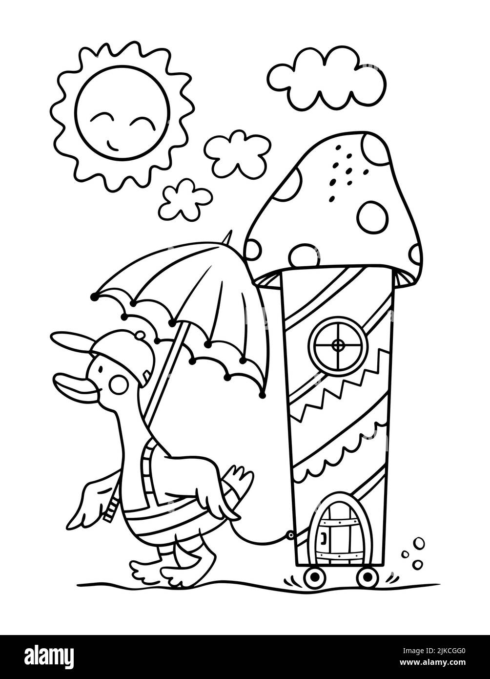 Cartoon house coloring page for kids and adults. Outline home ...