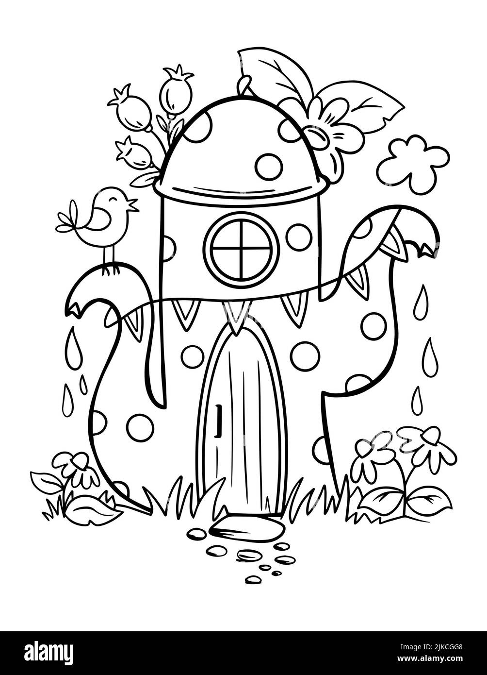 Cartoon house coloring page for kids and adults. Outline home ...