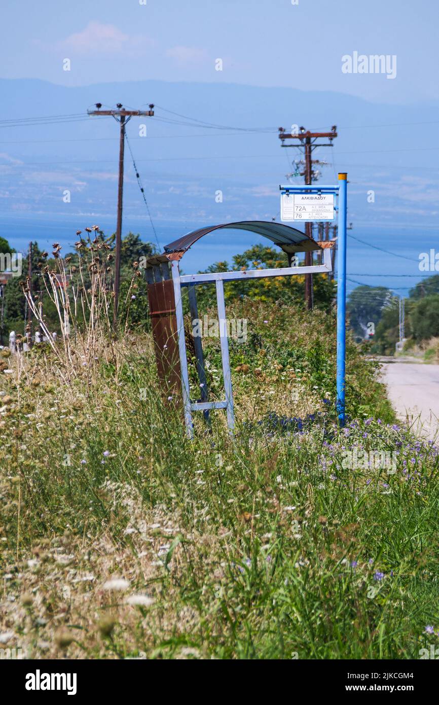 Bus stop, Aghia Triada area, Thessaloniki Bay, Macedonia, North-Eastern ...